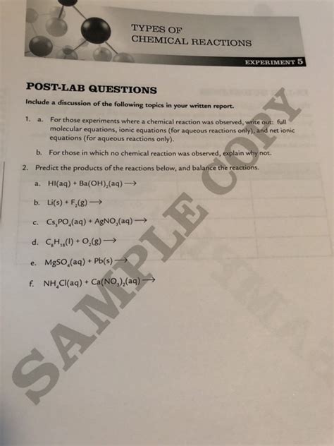 Solved Types Of Chemical Reactions Experiment 5 Post Lab