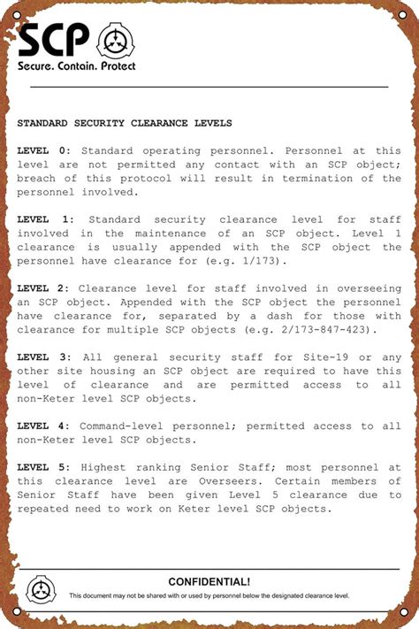 Scp Security Levels Poster Retro Metal Tin Sign Vintage Wall Decor Signs Metal