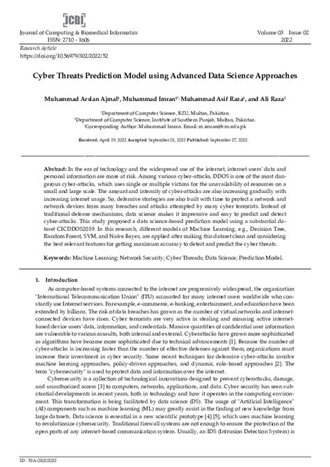 Pdf Cyber Threats Prediction Model Using Advanced Data Science Approaches