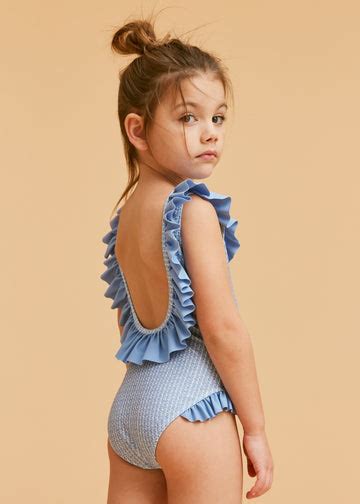 Sky Blue Girls Ruffle Swimsuit Jandjosh