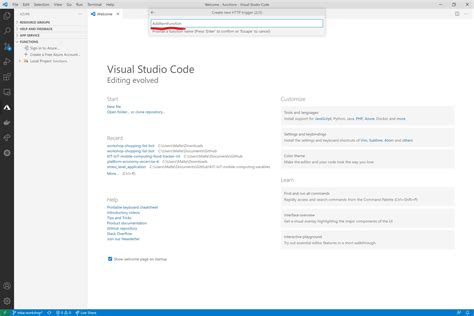 Azure Functions Create Function In VS Code Microsoft Campus Community Workshop Shopping List