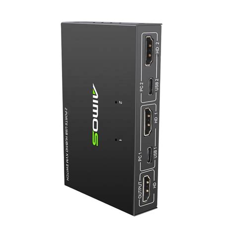 AIMOS 2 Port HD KVM Switch Switcher 4K 2K 30Hz Video Display USB Hub Splitter Keyboard Mouse USB