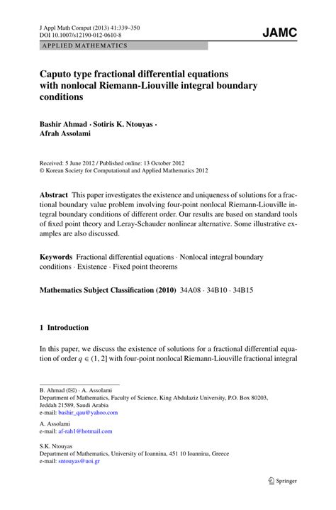 Pdf Caputo Type Fractional Differential Equations With Nonlocal Riemann Liouville Integral