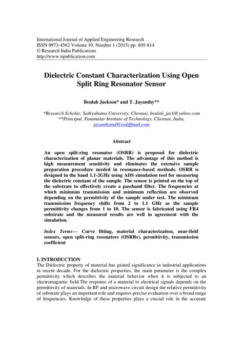 Pdf Dielectric Constant Characterization Using Open Split Ring Resonator Sensor