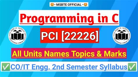 22226 Programming In ‘c Syllabus For Computer Science And Engineering Msbte