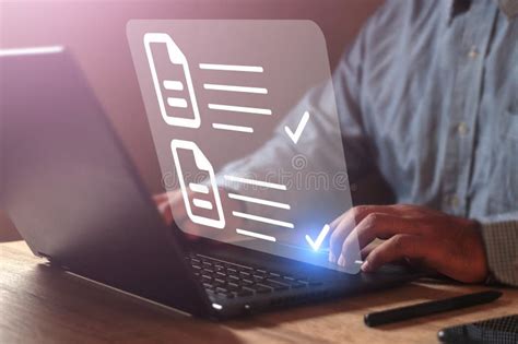 businessman using laptop computer tick correct sign mark stock image image of approval