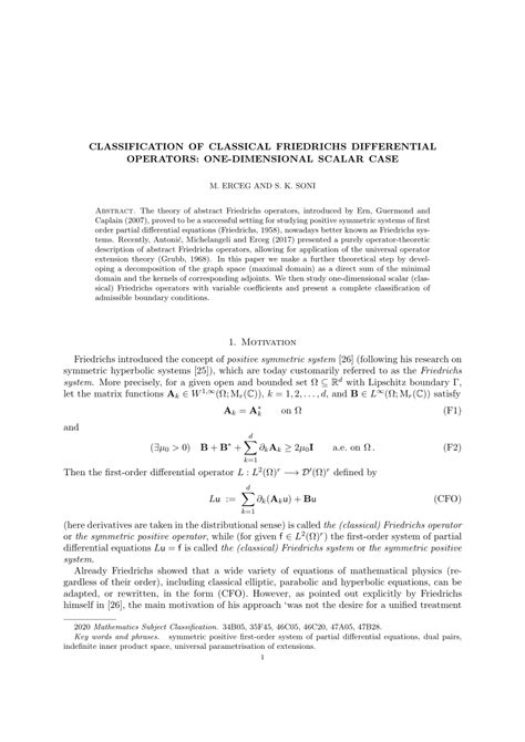 Pdf Classification Of Classical Friedrichs Differential Operators One Dimensional Scalar Case