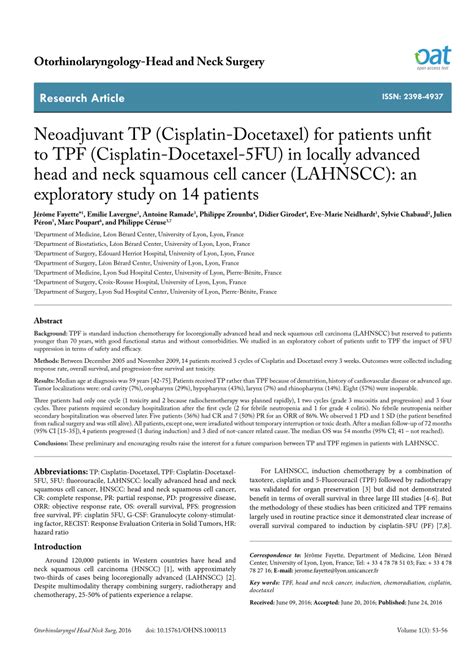 Pdf Neoadjuvant Tp Cisplatin Docetaxel For Patients Unfit To Tpf Cisplatin Docetaxel 5fu