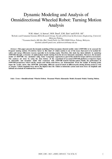 Pdf Dynamic Modeling And Analysis Of Omnidirectional Wheeled Robot Turning Motion Analysis