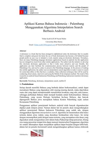 Aplikasi Kamus Bahasa Indonesia Palembang Menggunakan Algoritma Interpolation Search Berbasis