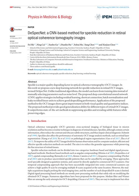 Despecnet A Cnn Based Method For Speckle Reduction In Retinal Optical Coherence Tomography