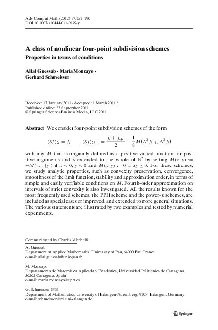 Pdf A Class Of Nonlinear Four Point Subdivision Schemes
