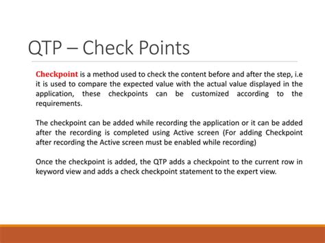 Qtp Check Points Ppt