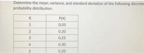 Solved Determine The Mean Variance And Standard Deviation Chegg