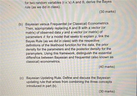 Solved 9 Bayesian Econometric Methods A Deriving The