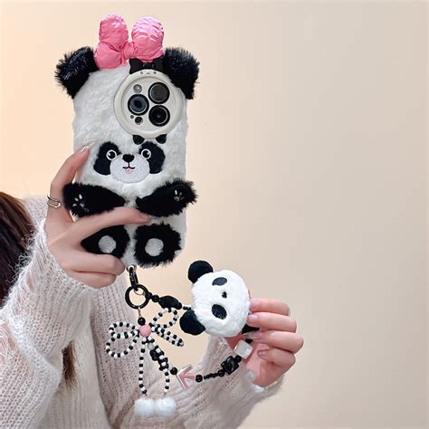 귀여운 판다 푸바오 핑크리본 스트랩 털케이스 우정템 에이블리