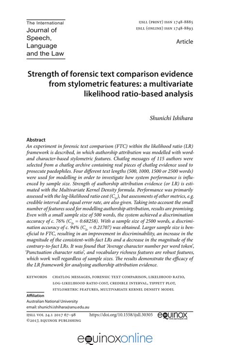 Pdf Strength Of Forensic Text Comparison Evidence From Stylometric Features A Multivariate