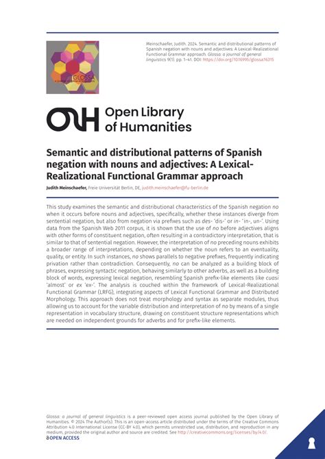 Pdf Semantic And Distributional Patterns Of Spanish Negation With Nouns And Adjectives A