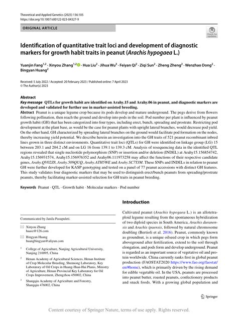 Pdf Identification Of Quantitative Trait Loci And Development Of