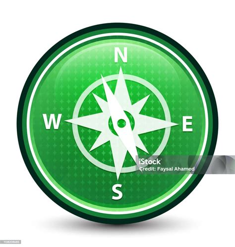 Compass Icon Glossy Twinkle Green Round Button Stock Illustration