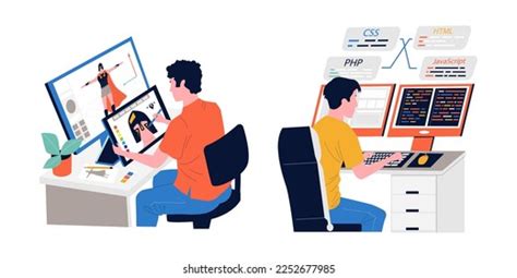 Game Development People Programming Coding Video Stock Vector Royalty Free 2252677985