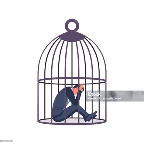 새장에 갇힌 남자 정신 장애 개념입니다 우울증과 무관심 가정 생활에 대한 스톡 벡터 아트 및 기타 이미지 가정 생활 갇힌