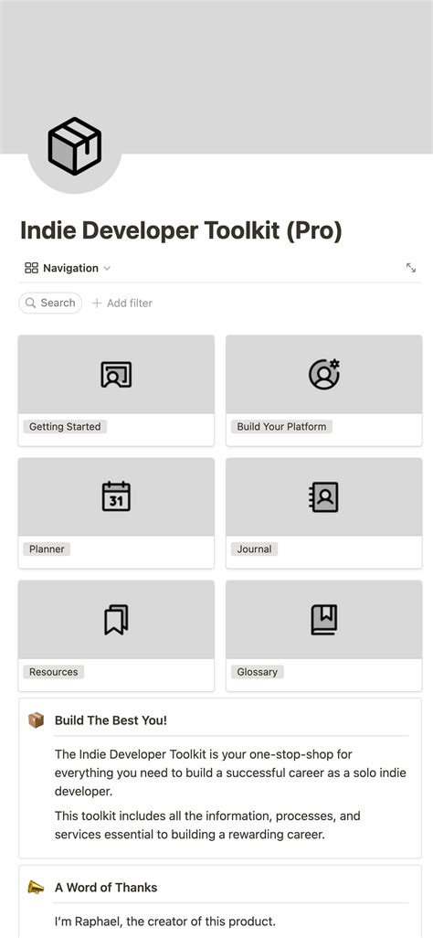 Notion Template Gallery Indie Developer Toolkit