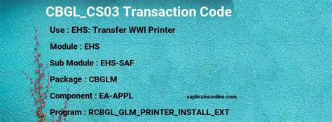 Cbgl Cs03 Sap Tcode For Ehs Transfer Wwi Printer