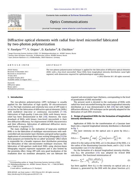 Pdf Diffractive Optical Elements With Radial Four Level Microrelief