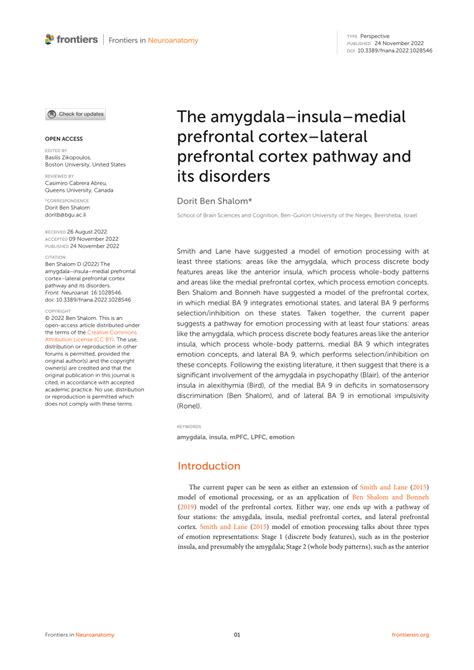 Pdf The Amygdala Insula Medial Prefrontal Cortex Lateral Prefrontal Cortex Pathway And Its