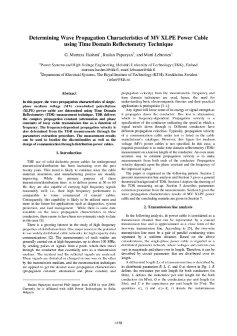 Pdf Determining Wave Propagation Characteristics Of Mv Xlpe Power