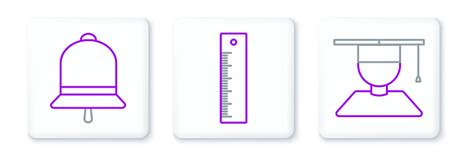 세트 라인 졸업 및 졸업 모자 울리는 종소리 및 눈금자 아이콘 벡터 교육에 대한 스톡 벡터 아트 및 기타 이미지 교육 규모 기민 Istock