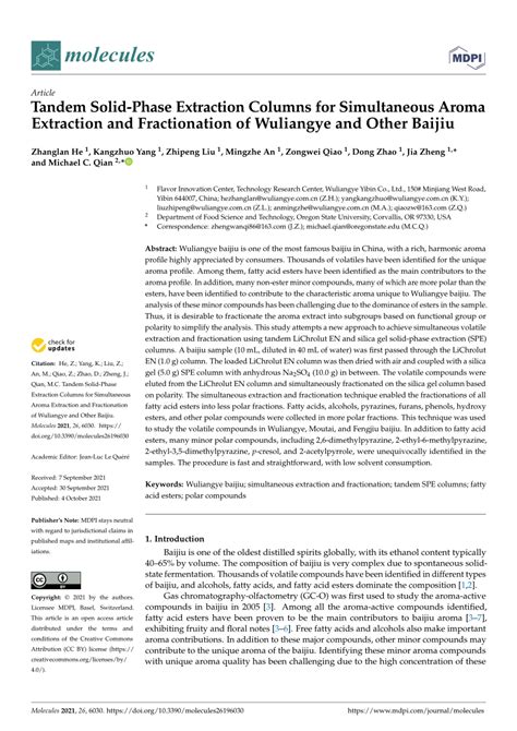 Pdf Tandem Solid Phase Extraction Columns For Simultaneous Aroma