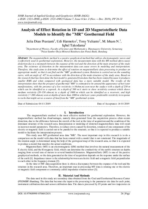 Pdf Analysis Of Effect Rotation In 1d And 2d Magnetotelluric Data Models To Identify The Mr