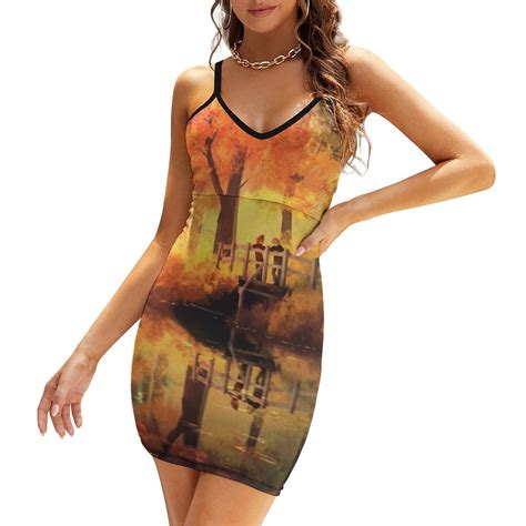 Autumn Leaves Evening Party Dresses Midi Sexy Dress Female Sweet One