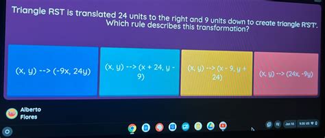 solved triangle rst is translated 24 units to the right and 9 units