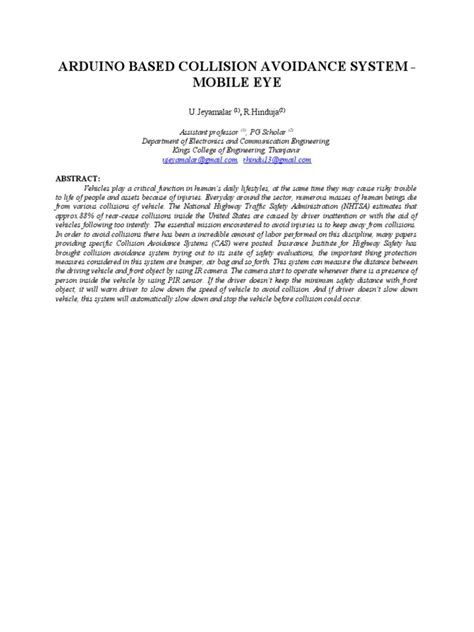 Arduino Based Collision Avoidance System Using Mobile Camera Vision To Detect Objects And Warn