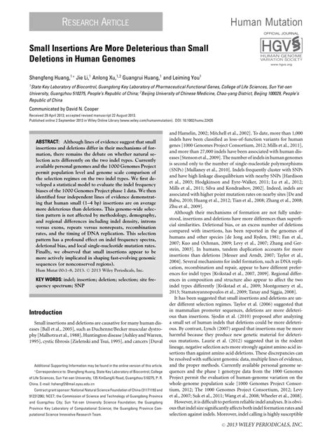 Pdf Small Insertions Are More Deleterious Than Small Deletions In Human Genomes