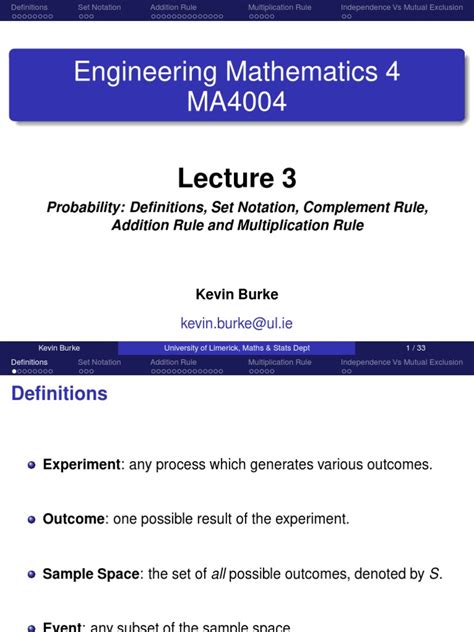 Lecture3 Probability Basics And Rules Pdf Probability Mathematics