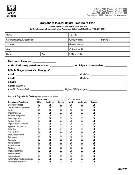 Mental Health Treatment Plan Template
