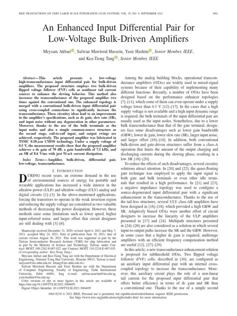 An Enhanced Input Differential Pair For Low Voltage Bulk Driven Amplifiers Pdf Amplifier