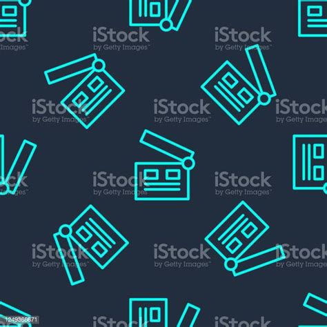 녹색 라인 무비 클래퍼 아이콘 은 파란색 배경에 원활한 패턴을 격리 영화 클래퍼 보드 클래퍼보드 기호 영화 제작 또는 미디어 산업 벡터 일러스트레이션 감독에 대한 스톡 벡터