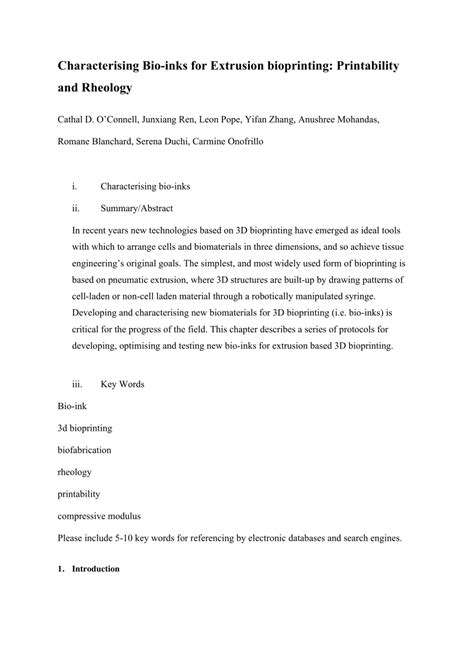 Pdf Characterizing Bioinks For Extrusion Bioprinting Printability And Rheology