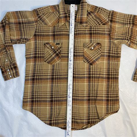 Vintage 60s Wrangler Pre Shrunk Sz Lg Brown Plaid Flannel Pearl Snap Shirt Usa Ebay