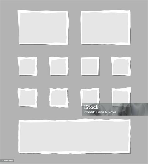 찢어진 흰색 노트 세트 회색 배경에 고립 된 다양한 모양의 찢어진 종이 조각 벡터 그림입니다 0명에 대한 스톡 벡터 아트 및 기타 이미지 Istock