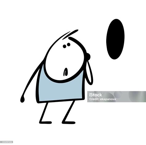 호기심 많은 스틱맨이 벽에 있는 블랙홀을 엿본다 겁먹은 캐릭터와 짐승의 은신처의 벡터 그림 만화 고립 된 남자는 흰색 배경에 있습니다 걷기에 대한 스톡 벡터 아트 및 기타