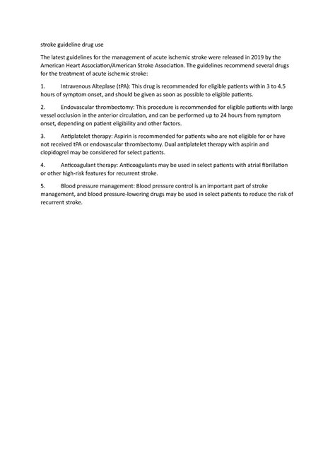 Stroke Guideline Drug Use Stroke Guideline Drug Use The Latest Guidelines For The Management