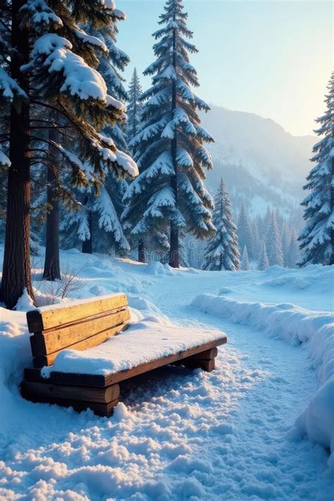 Frozen Stage With Wooden Benches Winter Scene Frost Setting Stock Illustration Illustration