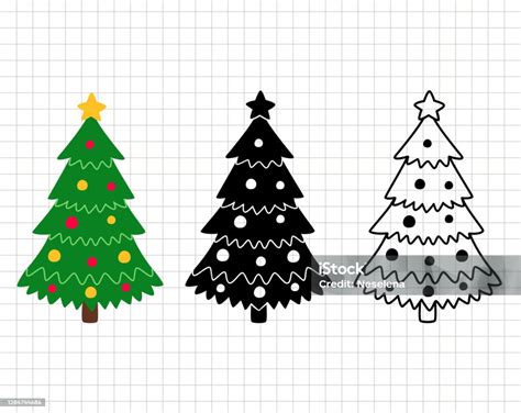 투명 한 배경에 고립 된 크리스마스 트리 블랙 윤곽과 실루엣 새해 디자인 벡터 플랫 일러스트레이션 계층화된 절단 파일입니다