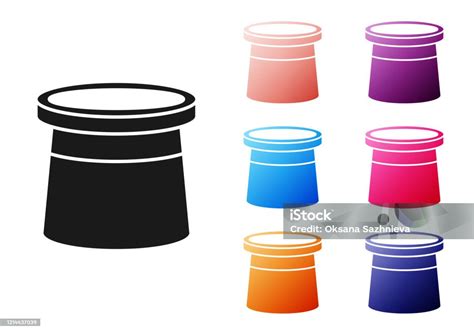 흰색 배경에 고립 된 검은 마술사 모자 아이콘입니다 마술 미스터리 엔터테인먼트 컨셉 다채로운 아이콘을 설정합니다 벡터